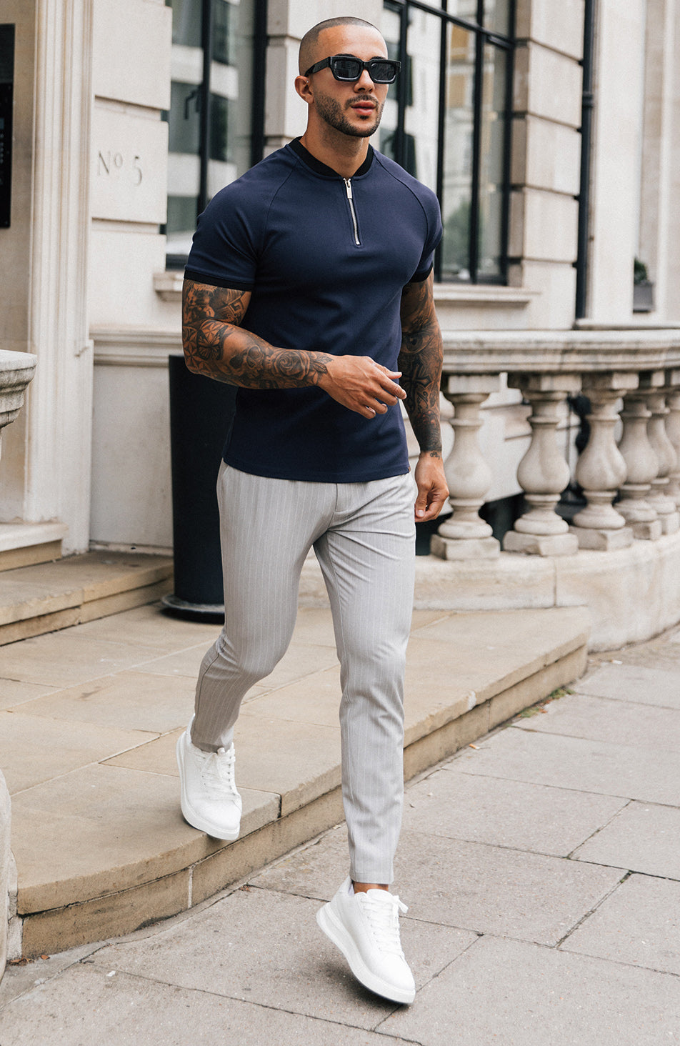 Signature Half Belt Pants In Grey Pinstripe – MAUVAIS